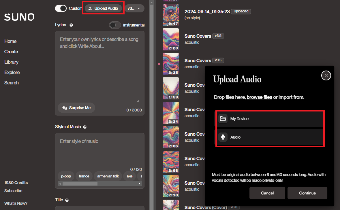 Suno AI カバー機能(Covers)実装！アカペラから曲、男女ボーカル変更、ジャンル変更解説！